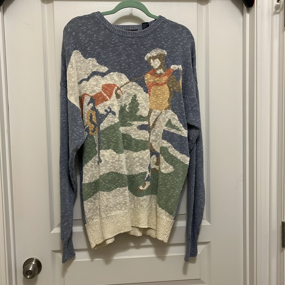 Rare Vintage Cf Hathaway Hand Intarsia Xl Golf Sweater - Gem